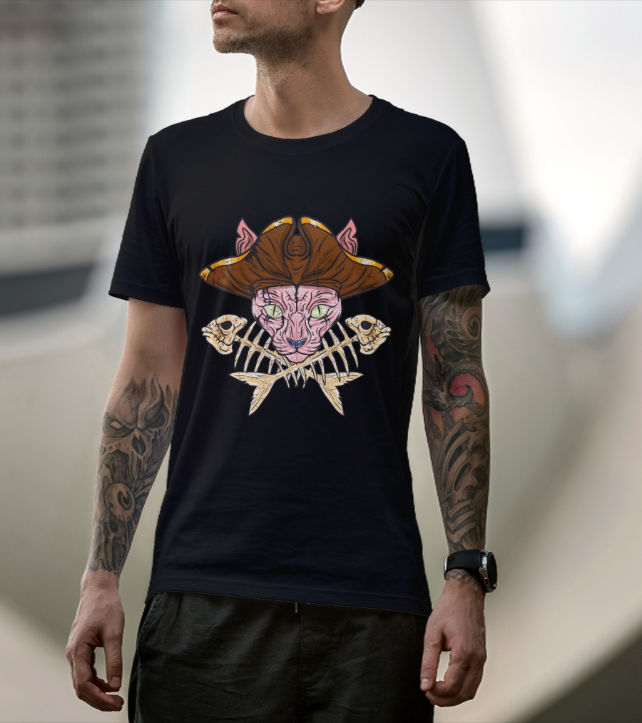 Sphinx Pirate Cat Skull Jolly Roger Crossbones T-Shirt