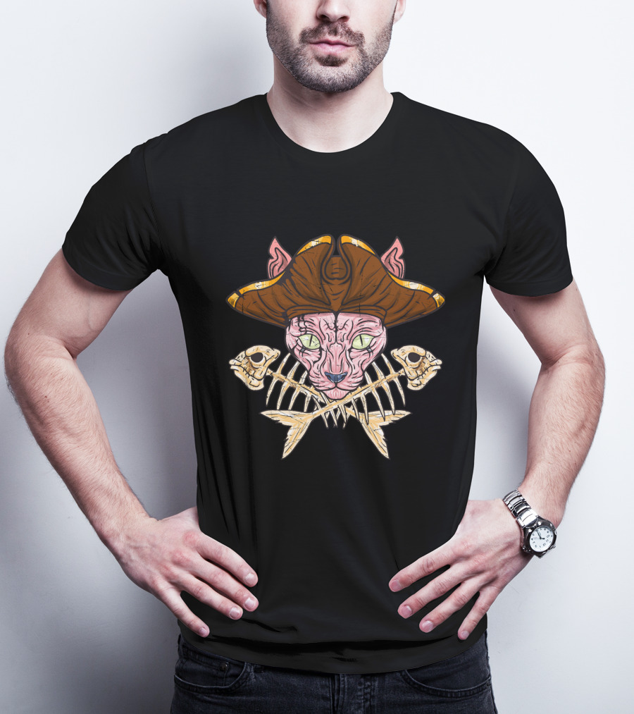 Sphinx Pirate Cat Skull Jolly Roger Crossbones T-Shirt