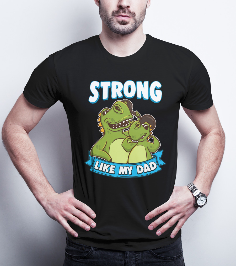 Strong Like My Dad Kawaii Daddy Dinosaur Duo T-Shirt