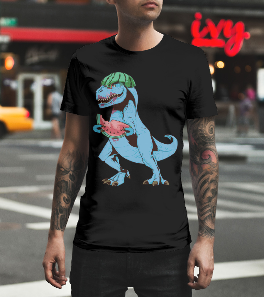 One In A Melon Watermelon Dinosaur Rex Summer Fruit T-Shirt