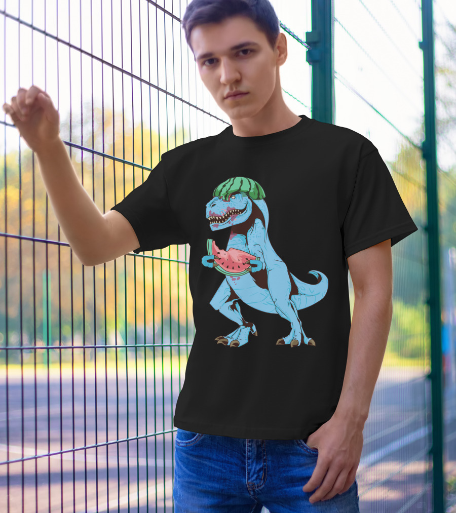 One In A Melon Watermelon Dinosaur Rex Summer Fruit T-Shirt