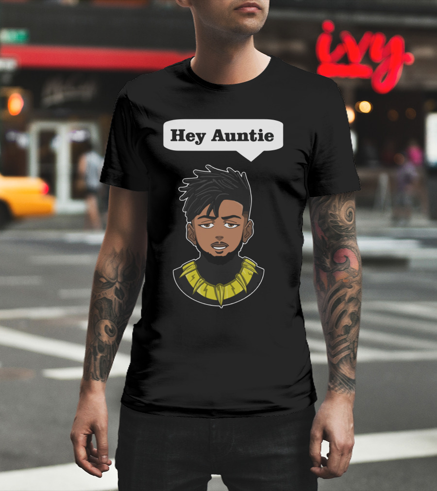 Erik Killmonger Hey Auntie Animated Character Necklace Black Panther T-Shirt