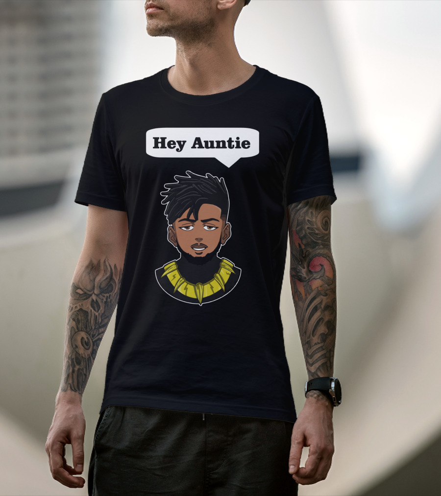 Erik Killmonger Hey Auntie Animated Character Necklace Black Panther T-Shirt