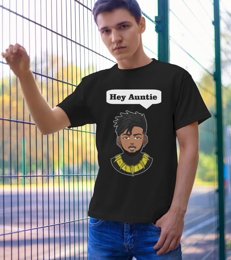 Erik Killmonger Hey Auntie Animated Character Necklace Black Panther T-Shirt