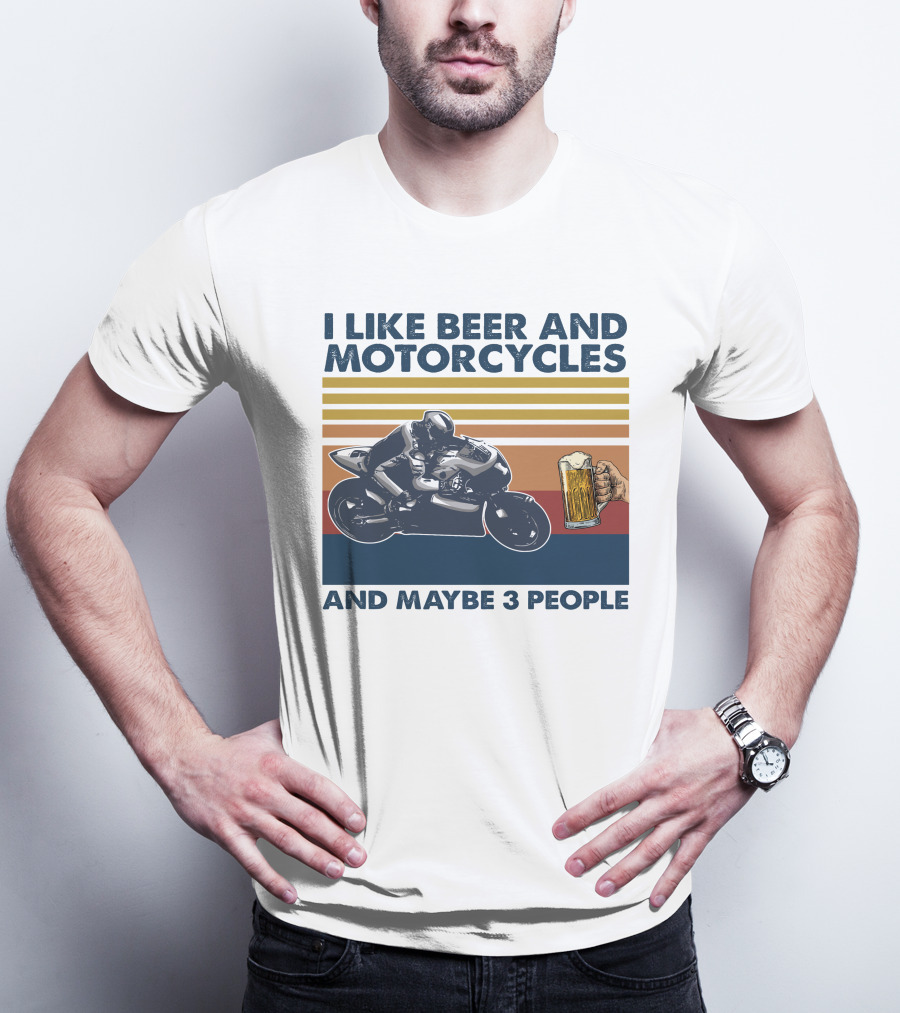I Like Beer And Motorcycles Vintage Style With Beer Mug And Racer T-Shirt
