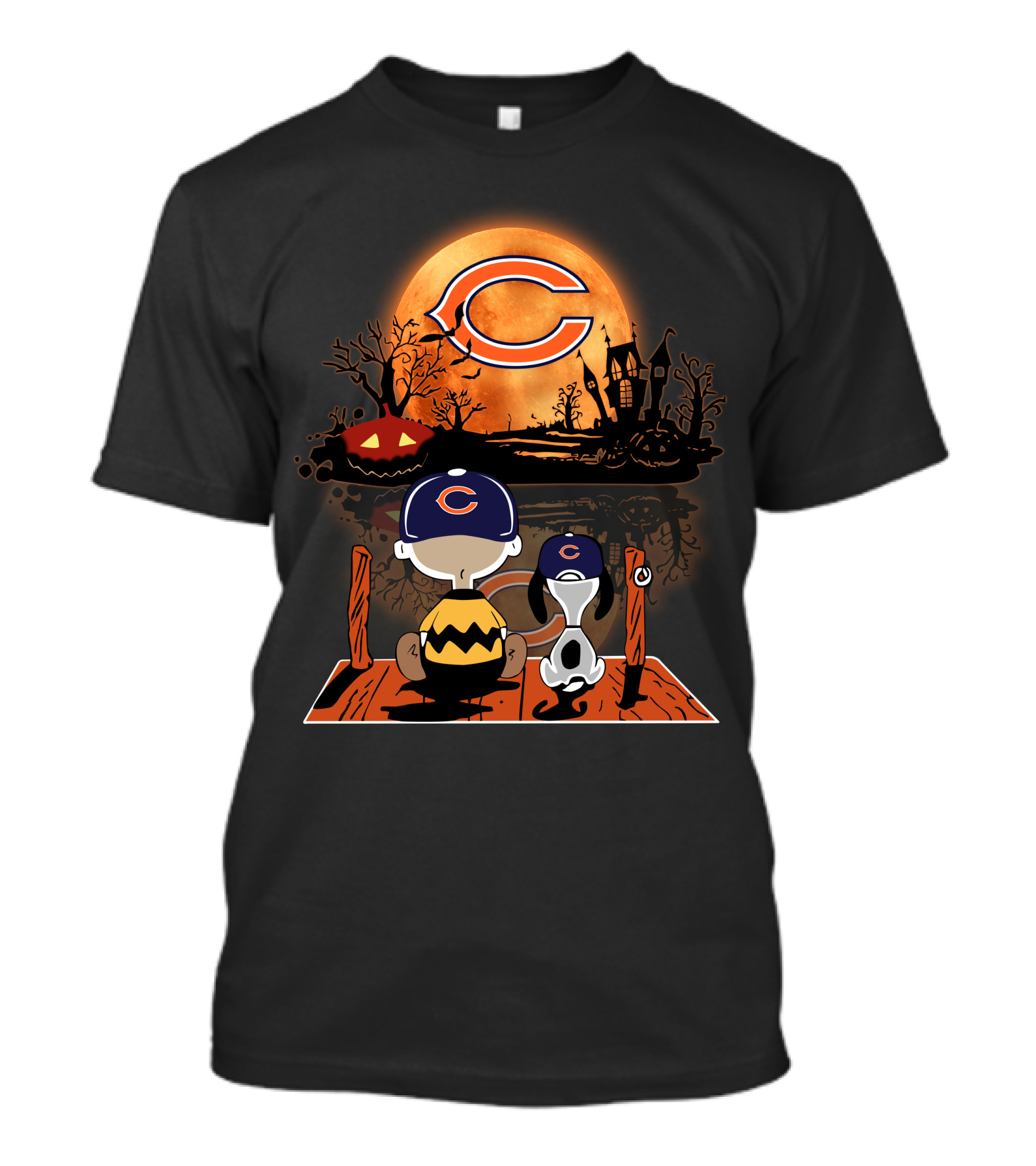 Charlie Brown Snoopy Chicago Bears Halloween Moon Scene T-Shirt