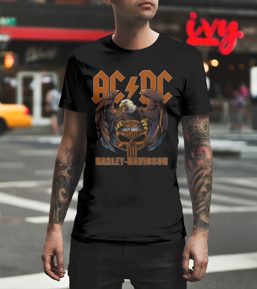 Acdc Harley Davidson Motorcycles Eagle Skulls T-Shirt