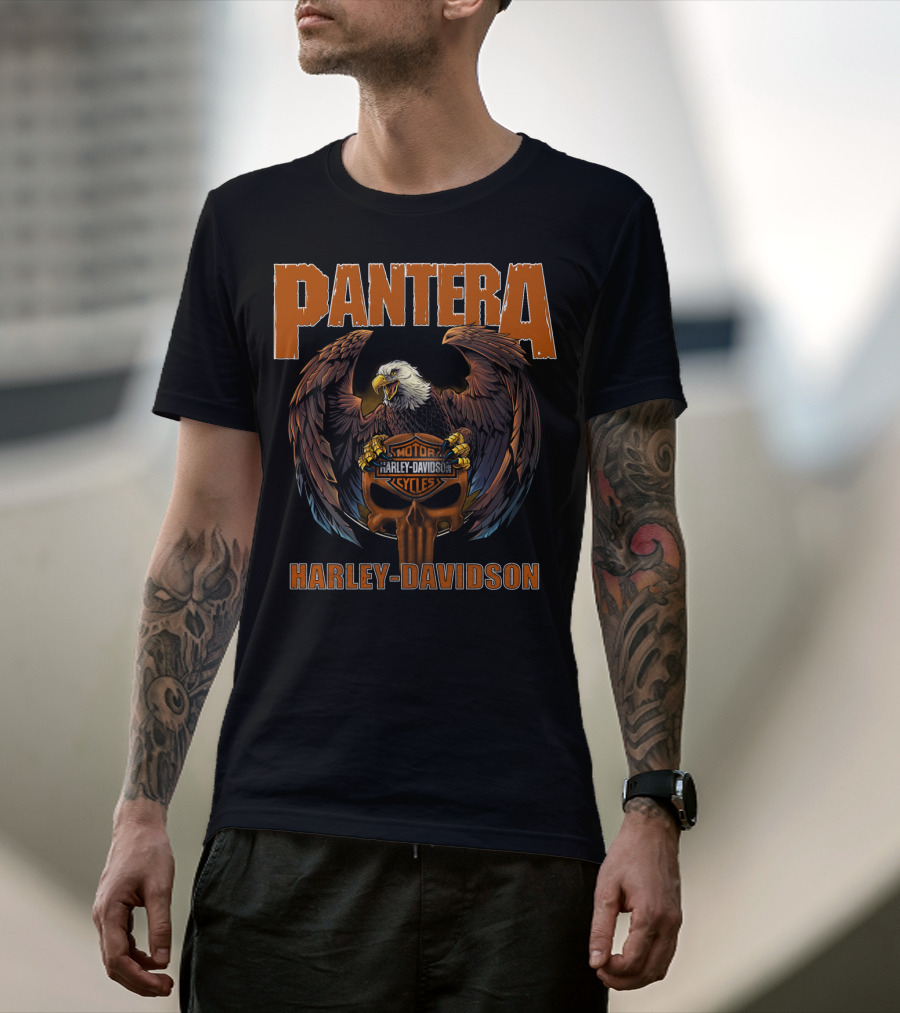 Pantera Eagle With Harley Davidson Motorcycles Iconic Symbol T-Shirt