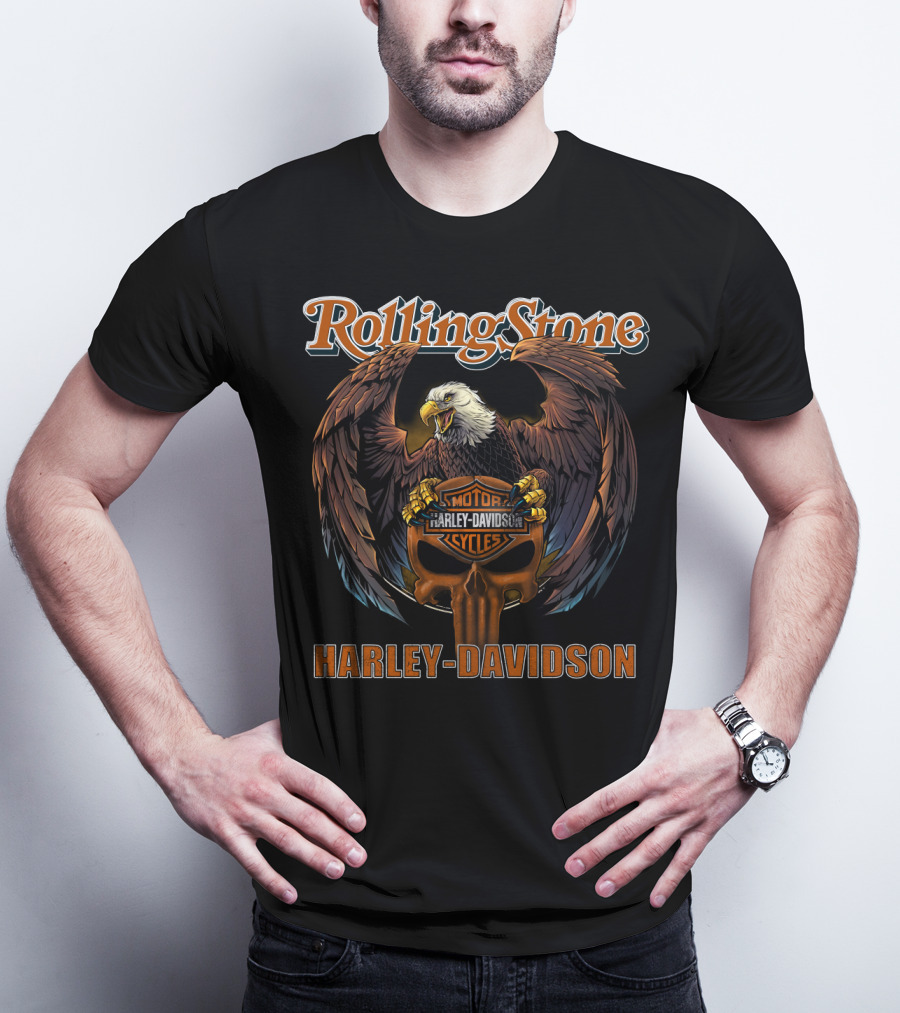 Rolling Stone Harley Davidson Motor Cycles Eagle Skull T-Shirt