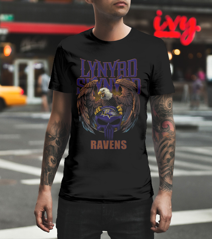 Lynyrd Skynyrd Baltimore Ravens Eagle Holding Helmet T-Shirt