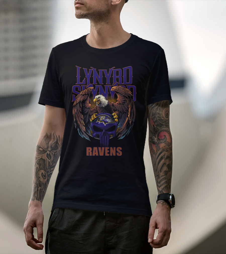 Lynyrd Skynyrd Baltimore Ravens Eagle Holding Helmet T-Shirt