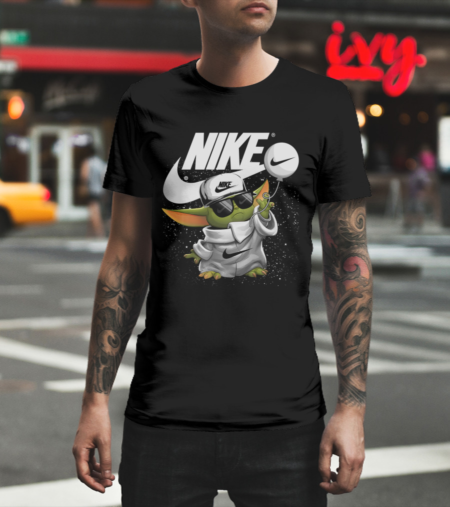Nike Baby Yoda With Sunglasses And Balloon T-Shirt