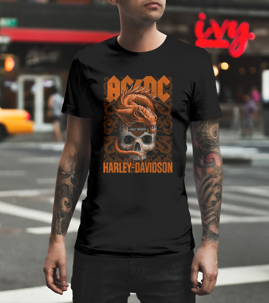 Acdc Harley Davidson Dragon Skull T-Shirt