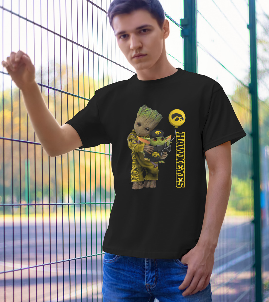 G&Y Iowa Hawkeyes Groot And Baby Yoda Balloon T-Shirt