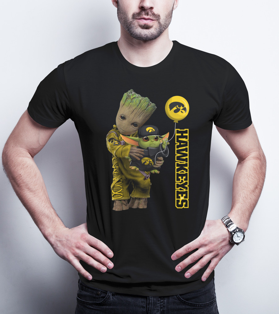 G&Y Iowa Hawkeyes Groot And Baby Yoda Balloon T-Shirt