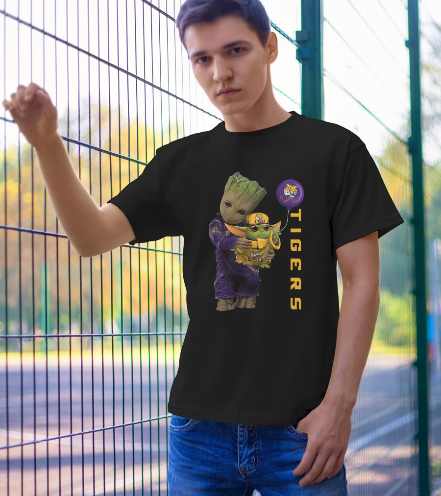 Groot And Baby Yoda Lsu Tigers Fan Gear T-Shirt