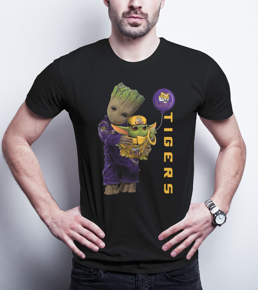 Groot And Baby Yoda Lsu Tigers Fan Gear T-Shirt