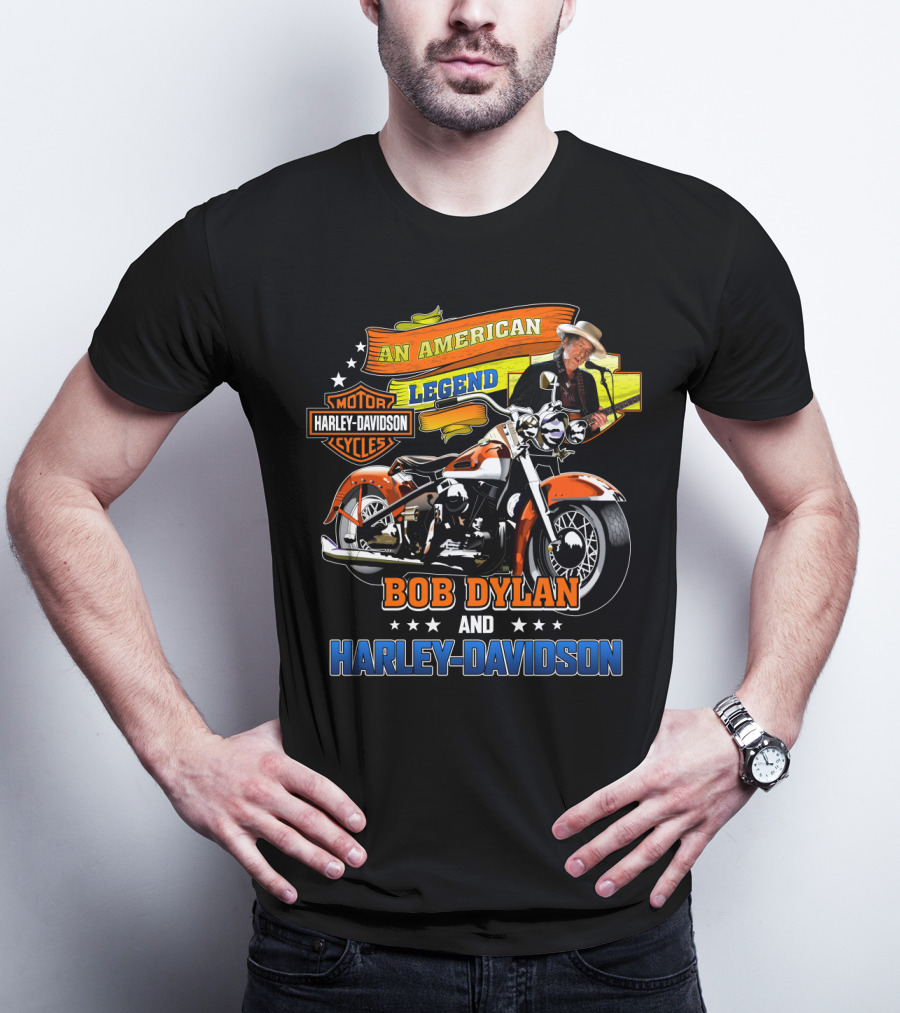 An American Legend Bob Dylan And Harley Davidson Cycles T-Shirt