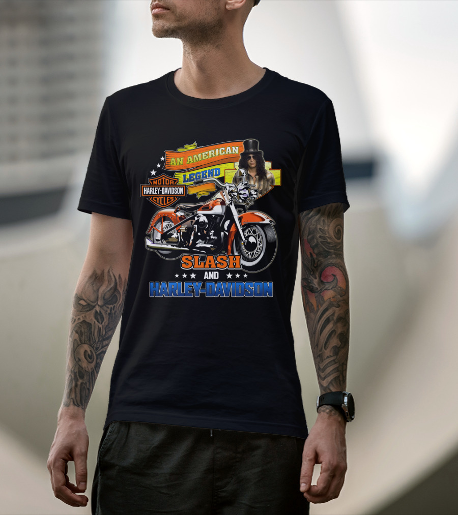 An American Legend Slash And Harley Davidson Motor Cycles T-Shirt