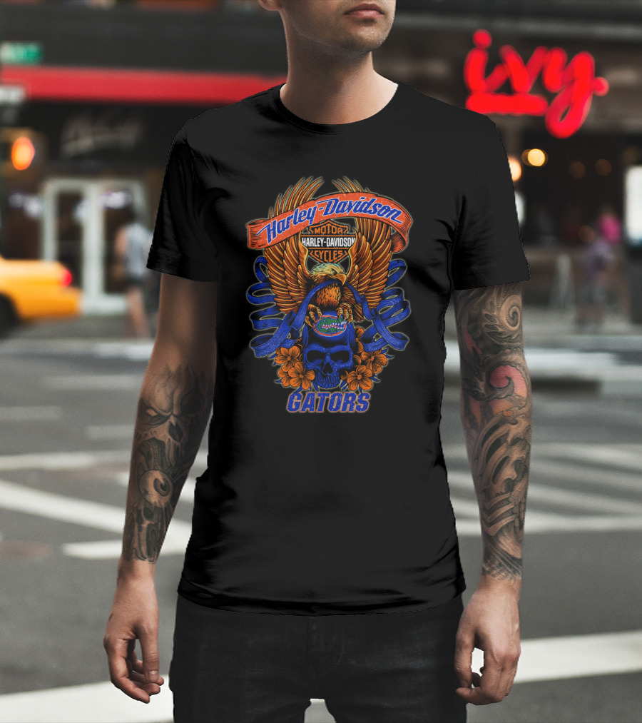 Harley Davidson Gators Florida Motorcycles Eagle Skull T-Shirt