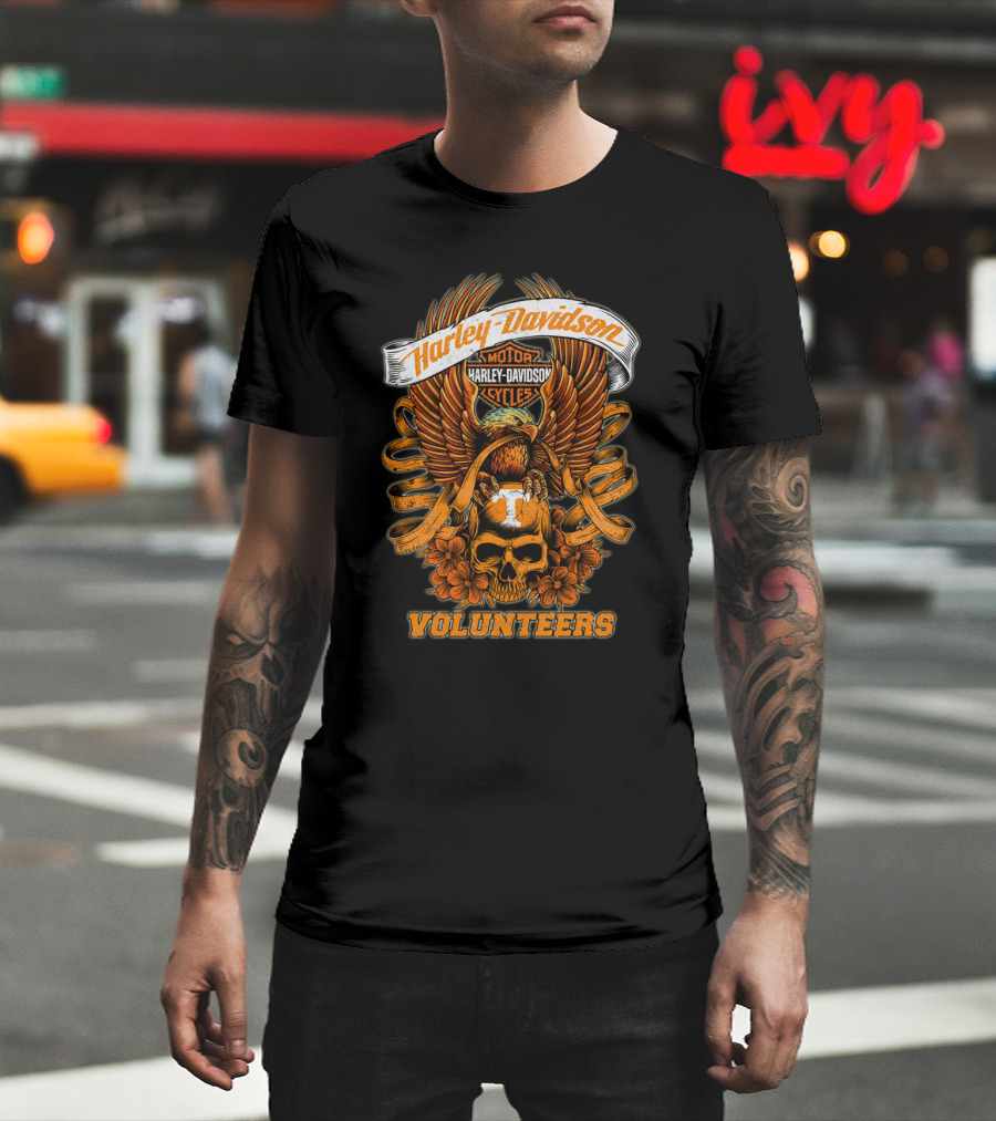 Harley Davidson Tennessee Volunteers Skull And Eagle T-Shirt