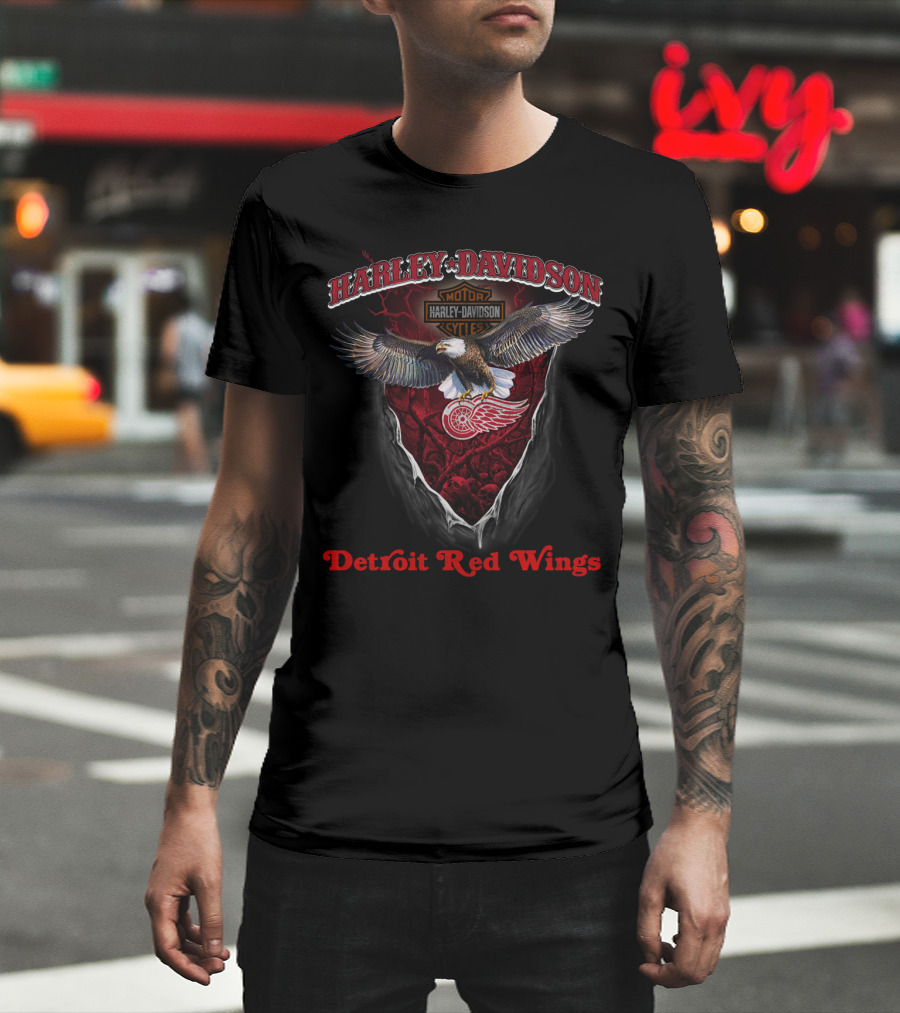 Harley Davidson Eagle Motor Detroit Red Wings T-Shirt