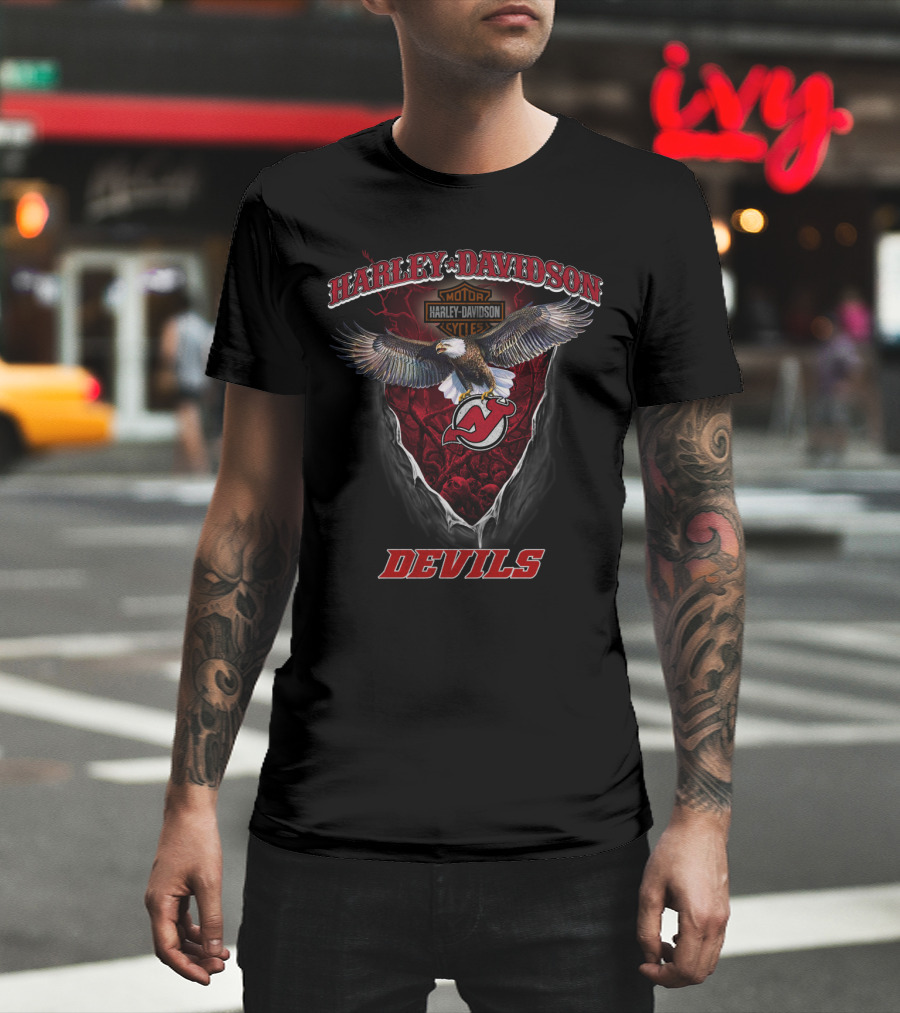 Harley Davidson Motorcycle New Jersey Devils Eagle T-Shirt