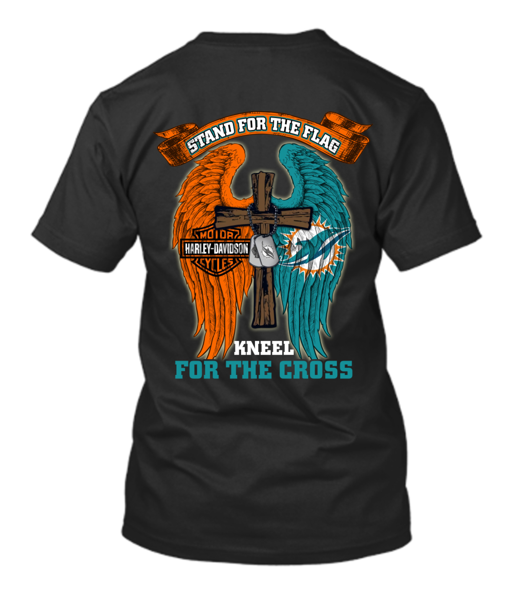 Stand For The Flag Kneel For The Cross Miami Dolphins Harley Davidson T-Shirt