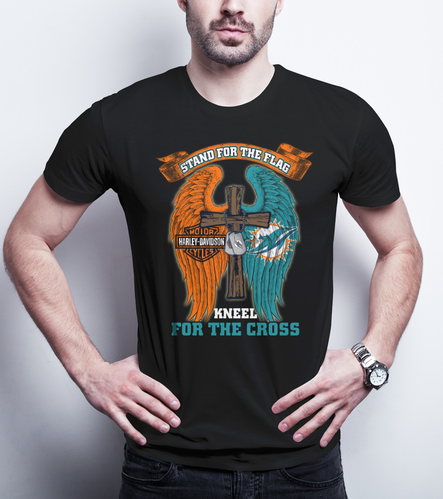 Stand For The Flag Kneel For The Cross Miami Dolphins Harley Davidson T-Shirt