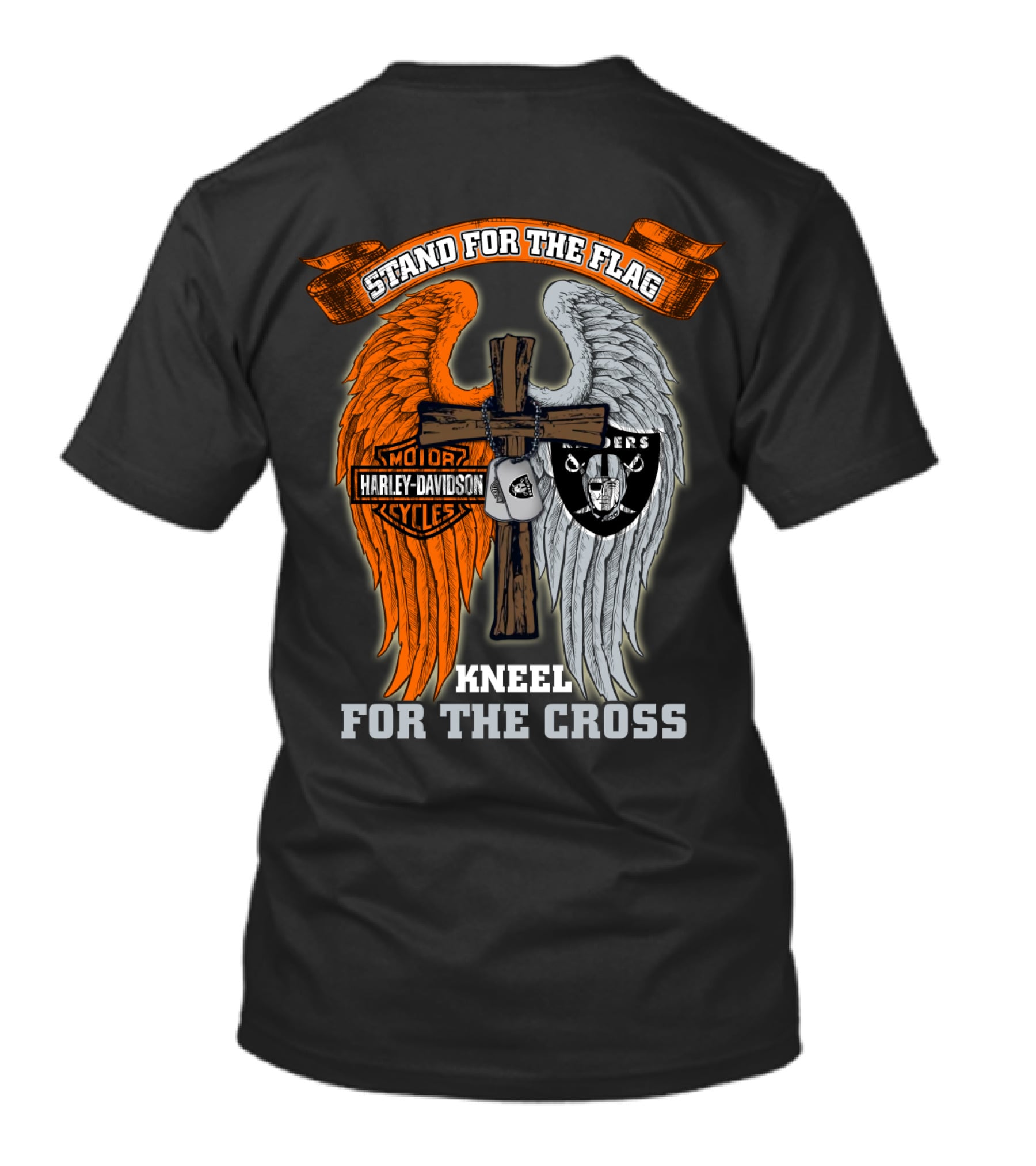 Stand For The Flag Harley Davidson Kneel For The Cross Raiders T-Shirt