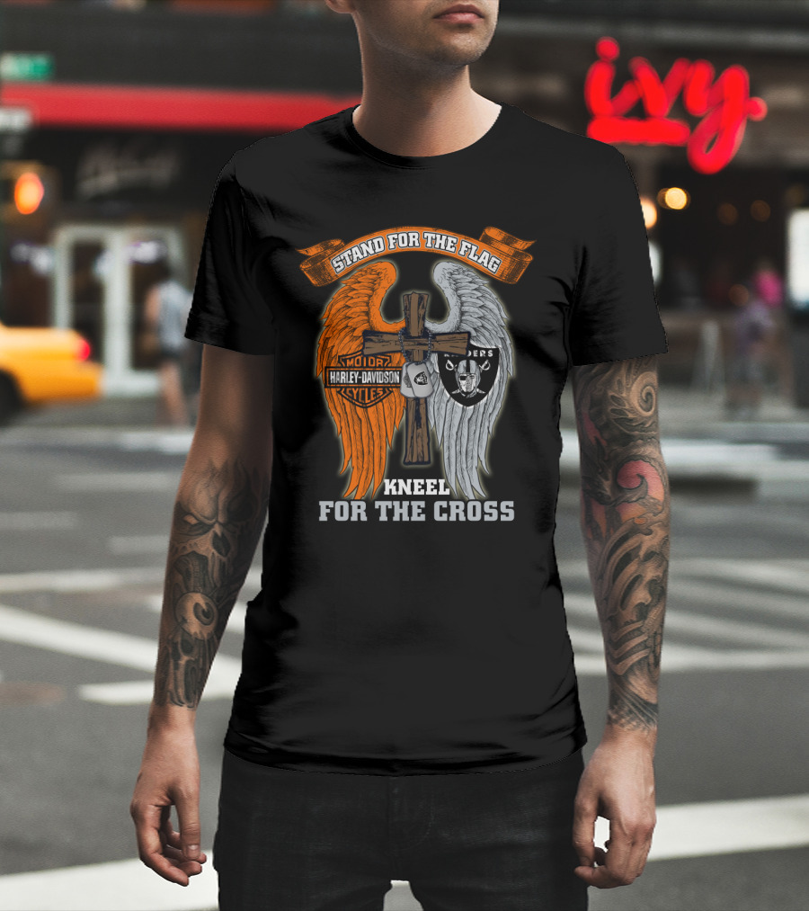 Stand For The Flag Harley Davidson Kneel For The Cross Raiders T-Shirt