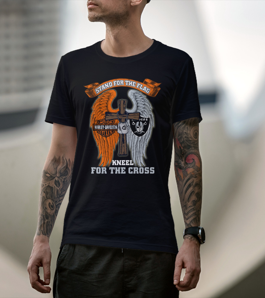 Stand For The Flag Harley Davidson Kneel For The Cross Raiders T-Shirt