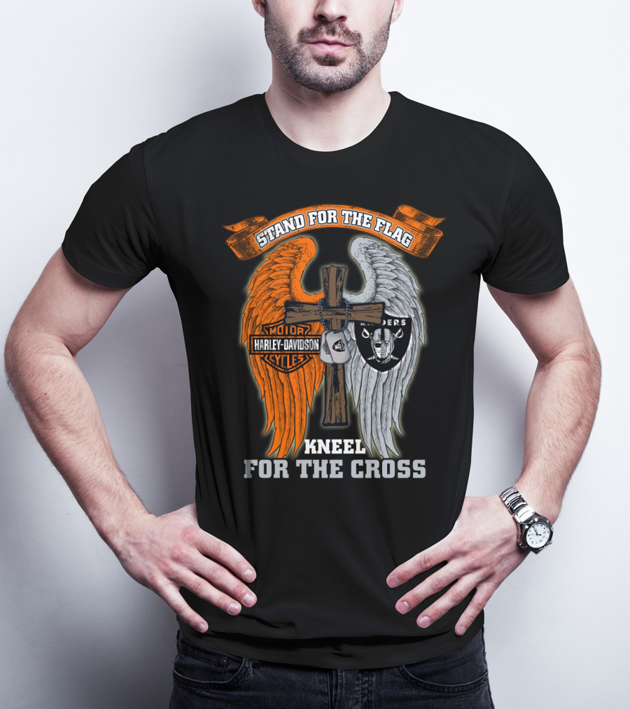 Stand For The Flag Harley Davidson Kneel For The Cross Raiders T-Shirt