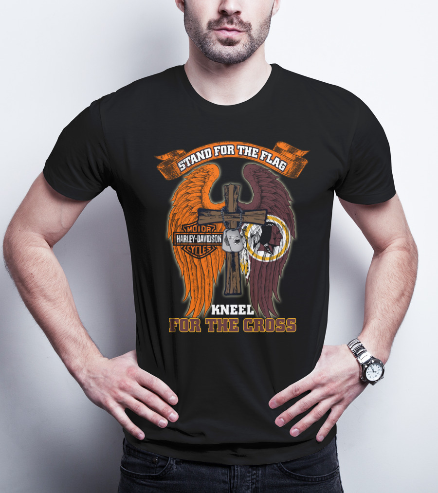 Stand For The Flag Kneel For The Cross Harley Davidson Washington Redskins T-Shirt