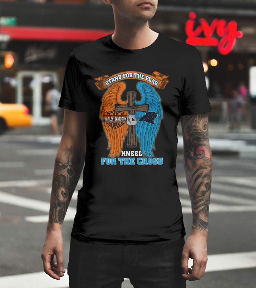 Stand For The Flag Kneel For The Cross Harley Davidson Carolina Panthers T-Shirt