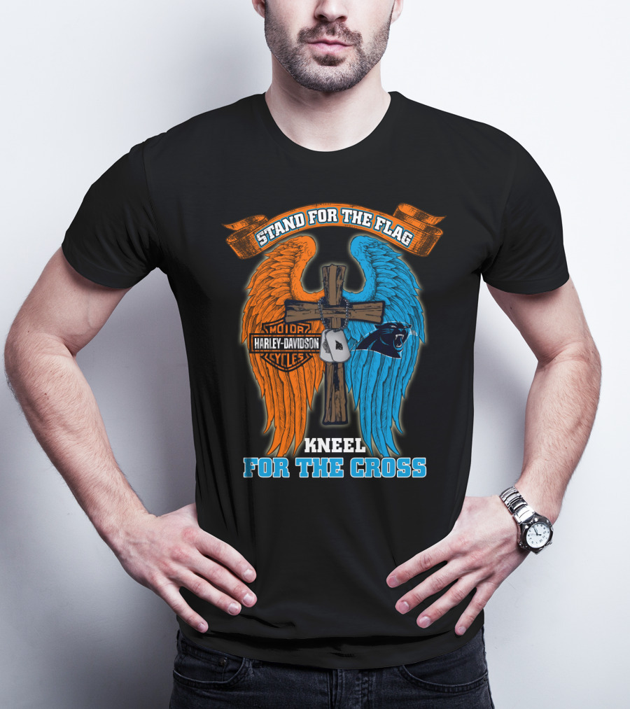 Stand For The Flag Kneel For The Cross Harley Davidson Carolina Panthers T-Shirt