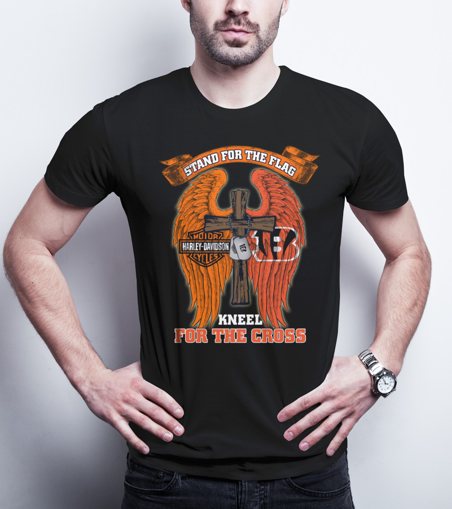 Stand For The Flag Kneel For The Cross Harley Davidson Cincinnati Bengals T-Shirt