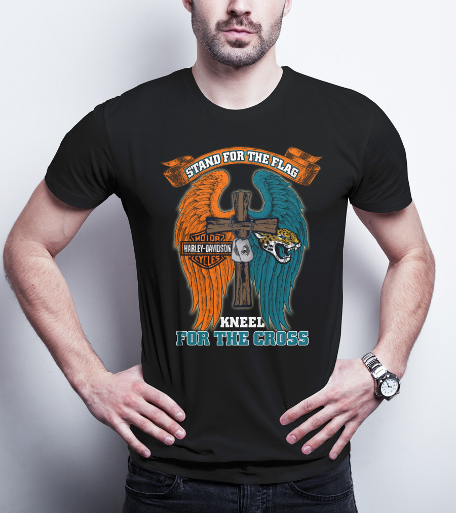 Stand For The Flag Kneel For The Cross Harley Davidson Motorcycles Jacksonville Jaguars T-Shirt