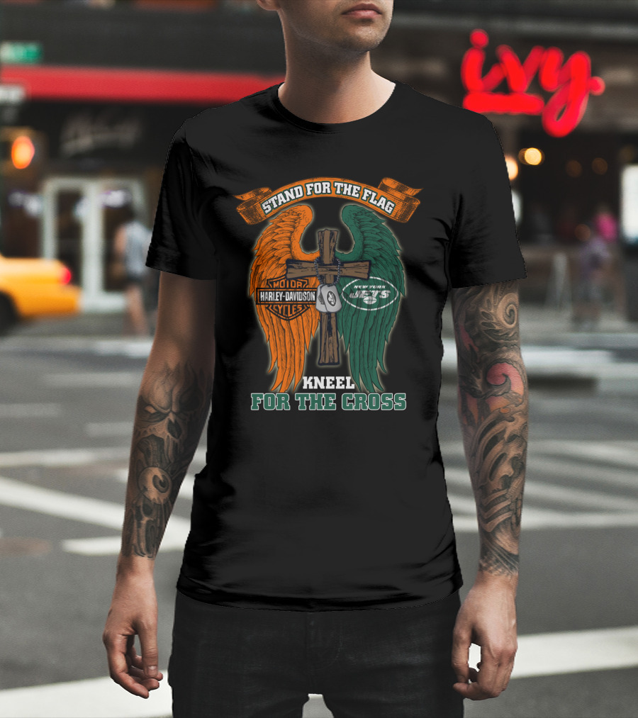 Stand For The Flag Harley Davidson New York Jets Kneel For The Cross T-Shirt