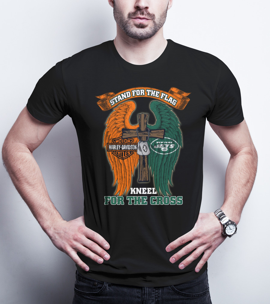 Stand For The Flag Harley Davidson New York Jets Kneel For The Cross T-Shirt