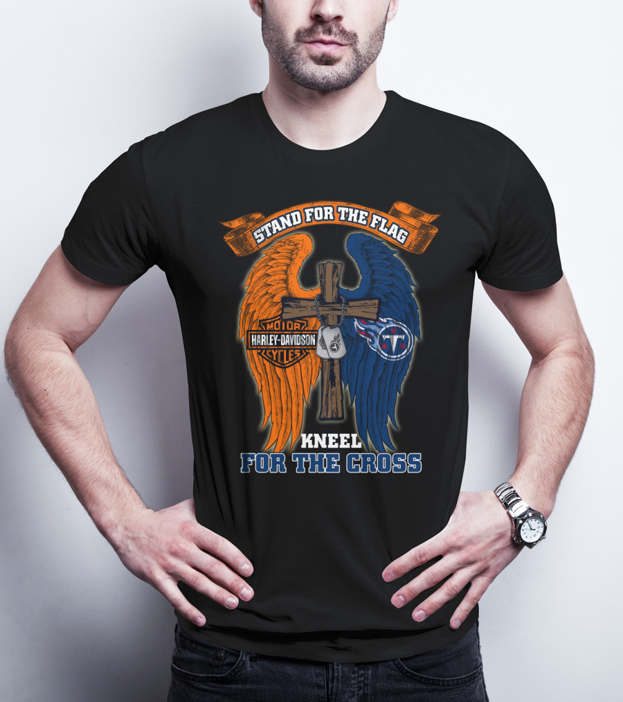 Stand For The Flag Kneel For The Cross Harley Davidson Tennessee Titans T-Shirt