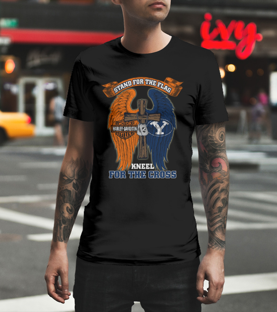 Stand For The Flag Kneel For The Cross Harley Davidson Byu Cougars T-Shirt