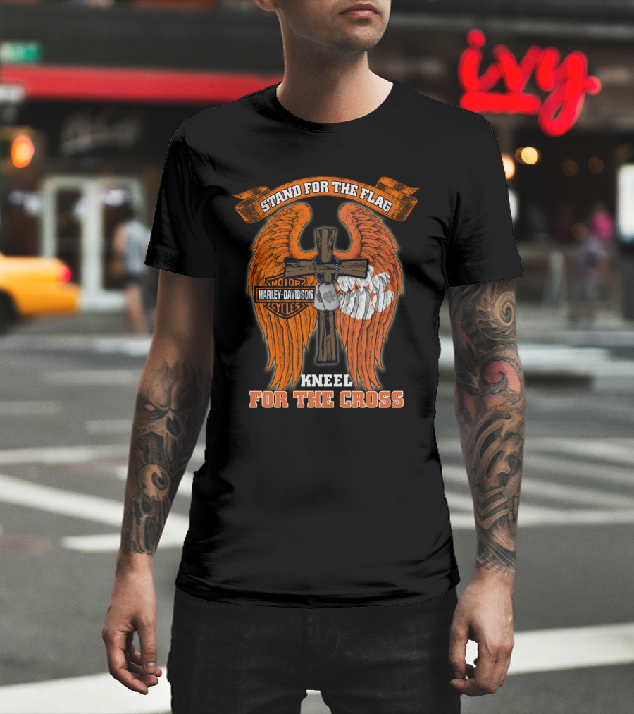 Stand For The Flag Kneel For The Cross Harley Davidson Clemson Tigers T-Shirt