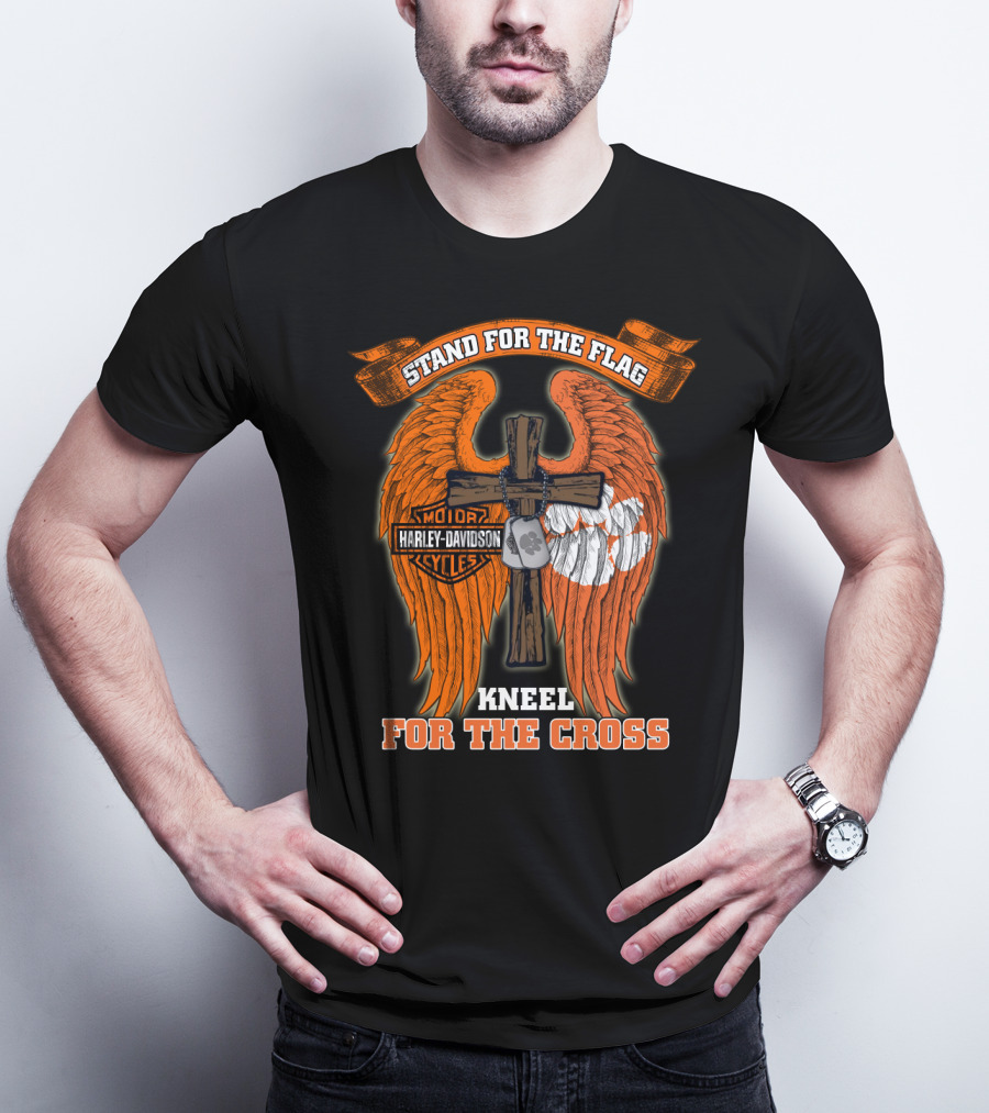 Stand For The Flag Kneel For The Cross Harley Davidson Clemson Tigers T-Shirt