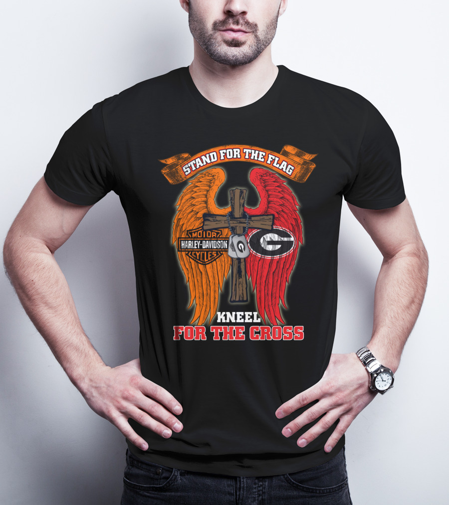 Harley Davidson Georgia Bulldogs Stand For The Flag Kneel For The Cross T-Shirt