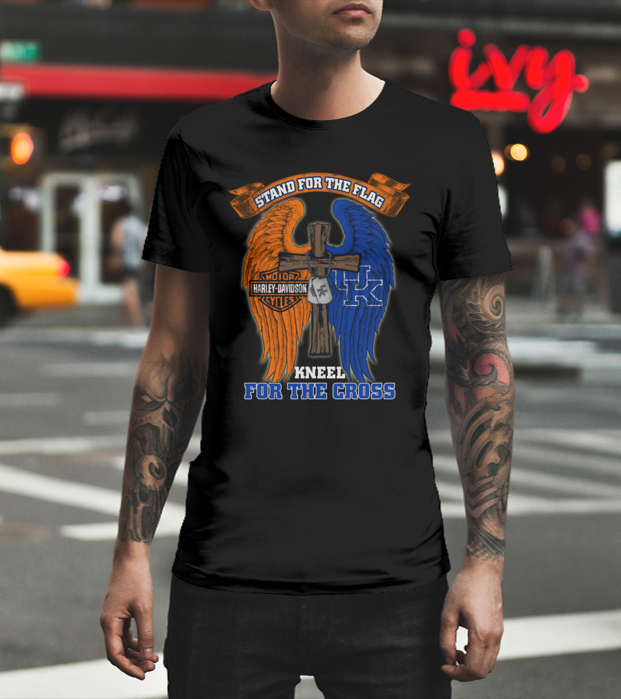 Stand For The Flag Kneel For The Cross Harley Davidson Kentucky Wildcats T-Shirt