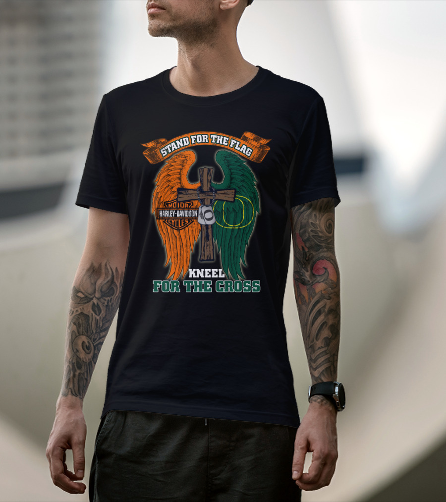 Stand For The Flag Kneel For The Cross Harley Davidson Oregon Ducks T-Shirt
