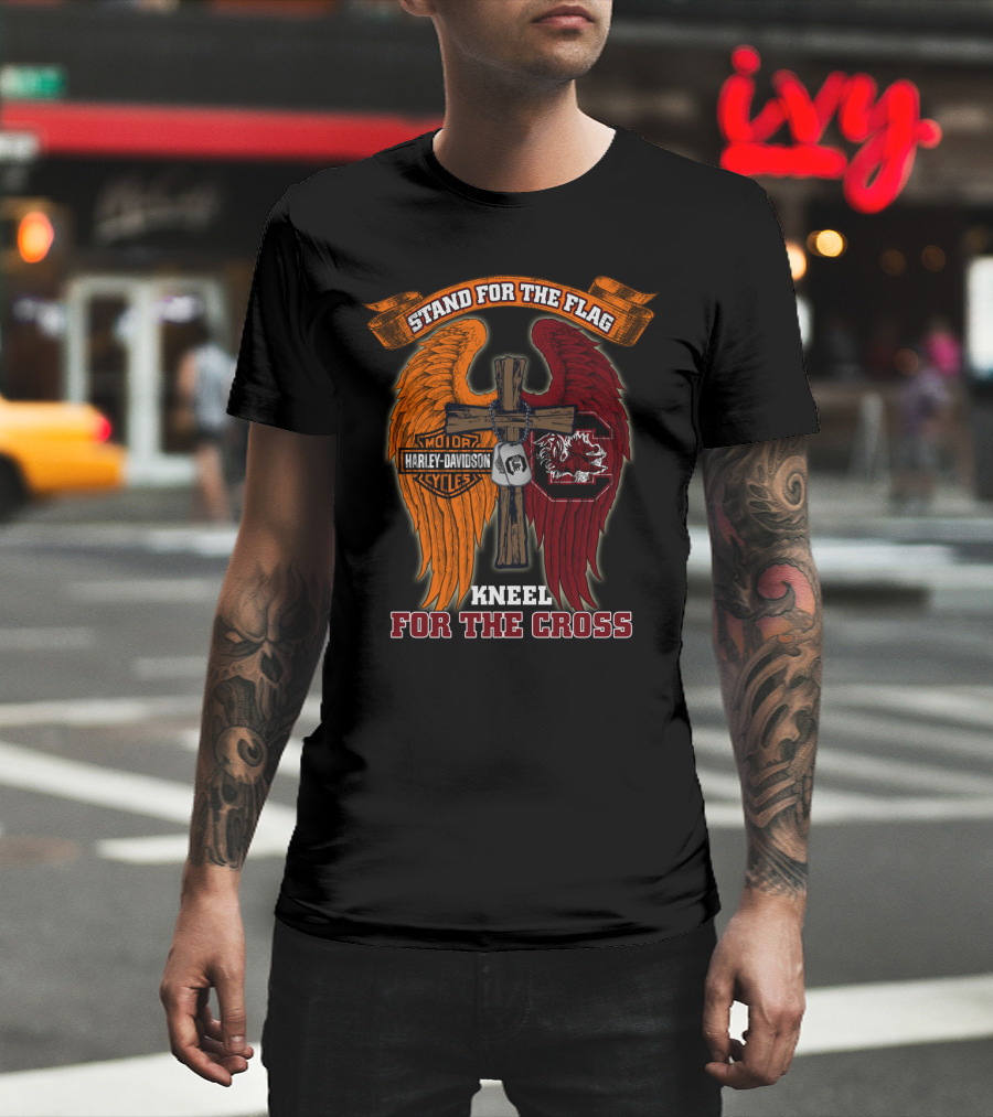 Stand For The Flag Kneel For The Cross Harley Davidson South Carolina Gamecocks T-Shirt