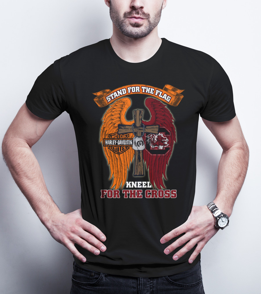 Stand For The Flag Kneel For The Cross Harley Davidson South Carolina Gamecocks T-Shirt