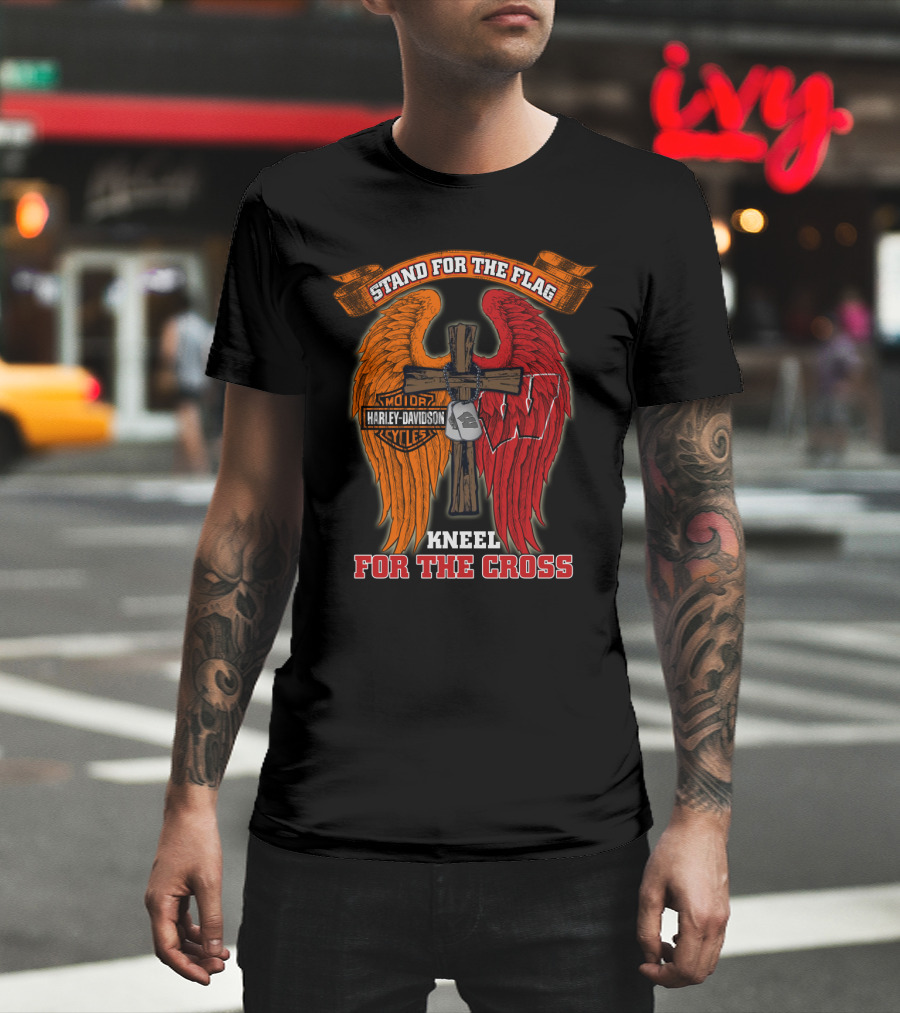 Stand For The Flag Kneel For The Cross Harley Davidson Wisconsin Badgers T-Shirt